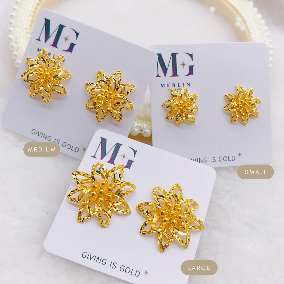 916 Gold Blooming Flower Earstud (Small / Medium / Large) | Merlin ...
