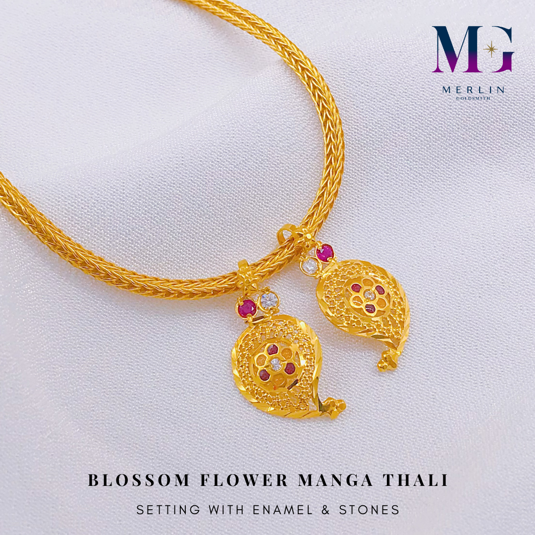 916 Gold Blossom Flower - Manga Thali Setting with Enamel & Stones ...