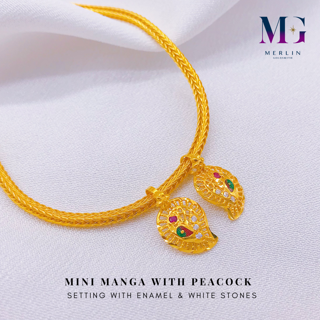 916 Gold Mini Manga with Peacock Setting with Enamel & Stones | Merlin ...
