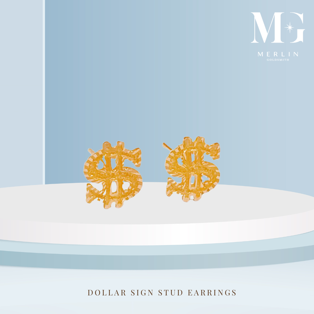 916 Gold Dollar Sign Stud Earring | Merlin Goldsmith