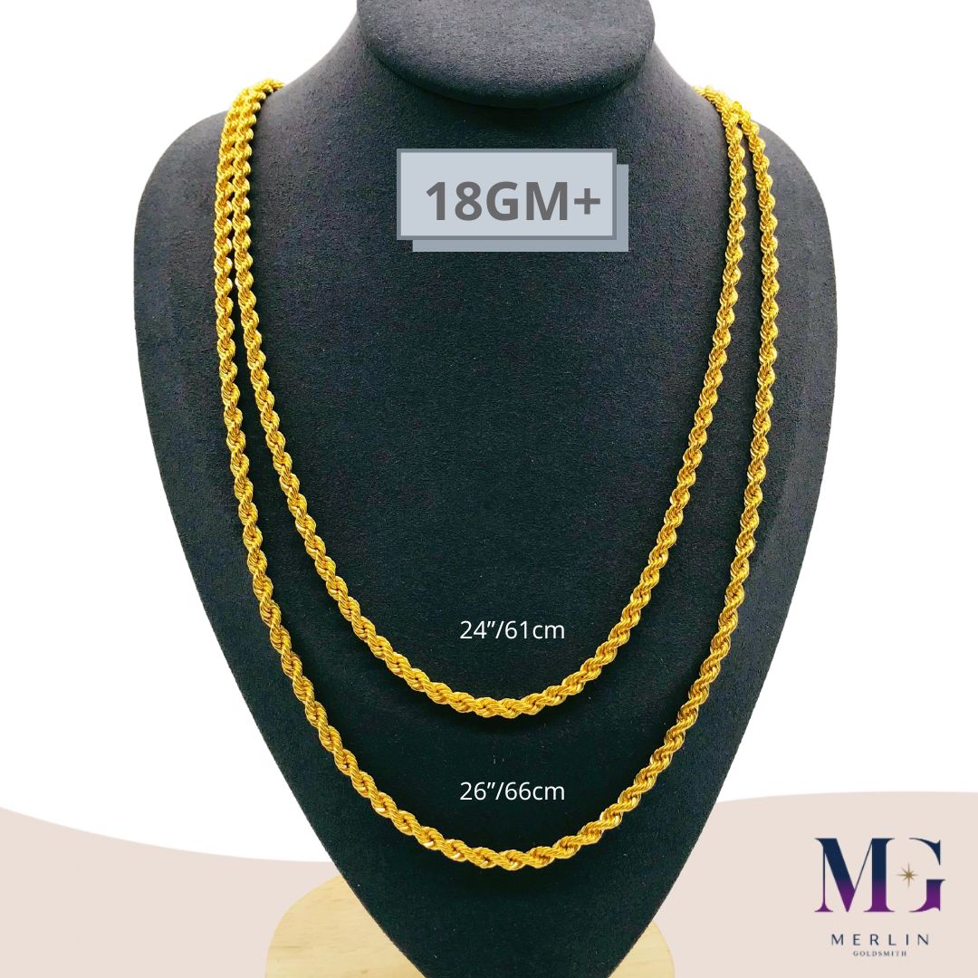 916 Gold Hollow Rope Chain (HRC 18GM+ / 19GM+) | Merlin Goldsmith