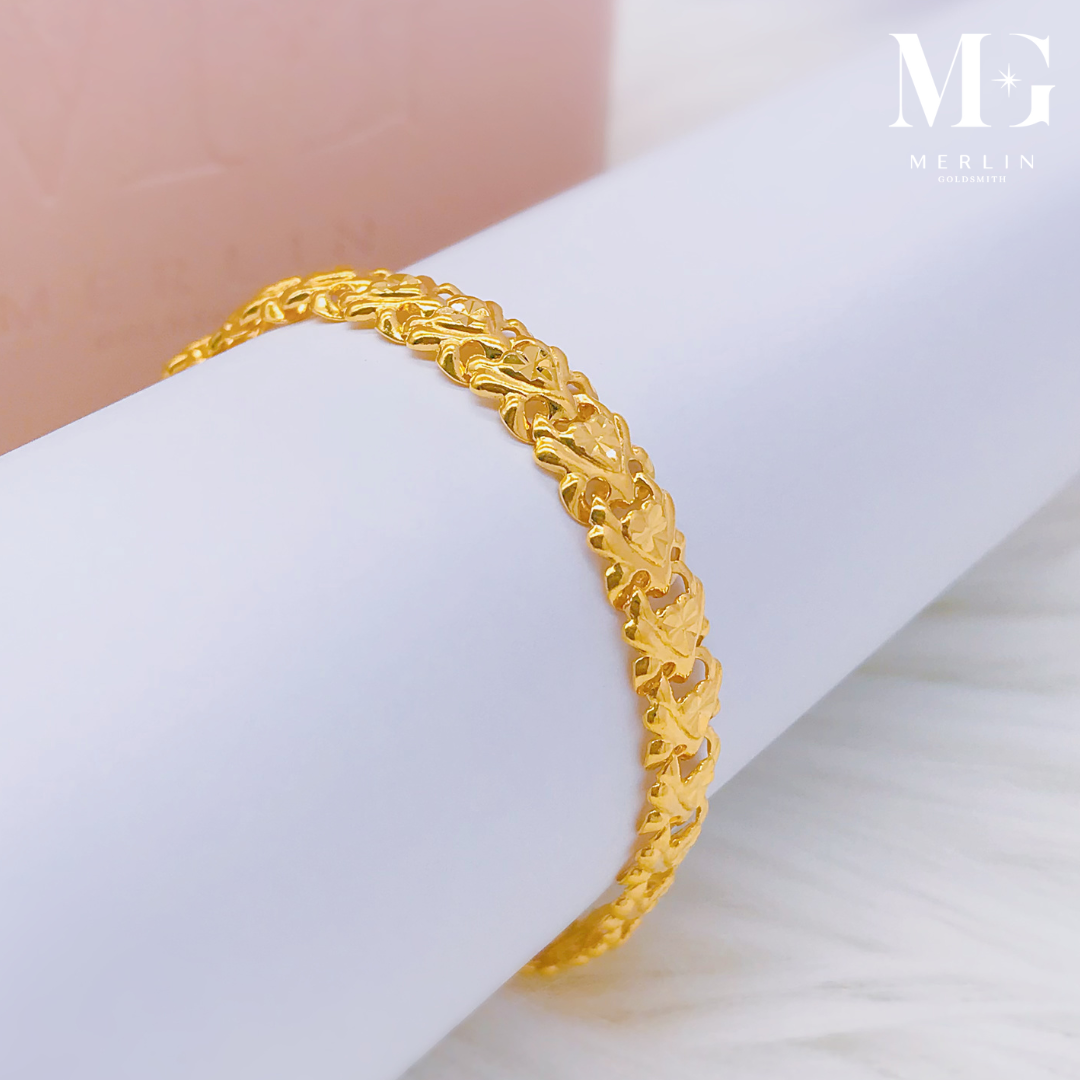 916 Gold Hollow Vitara Bracelet - String Of Sandy Hearts | Merlin Goldsmith