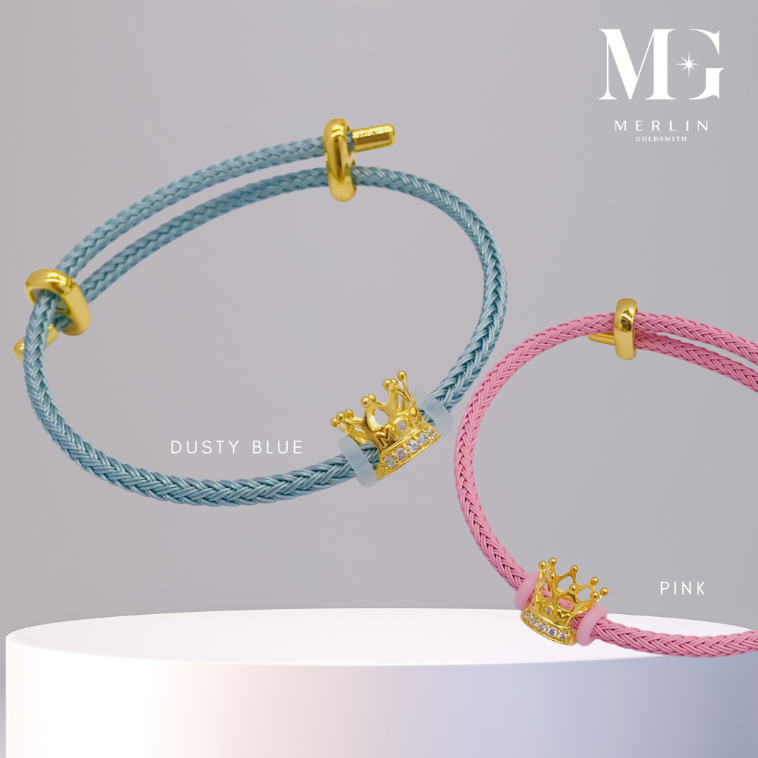 916 Gold Dazzling Princess Crown Paired With Nylon Braided Bracelet ...