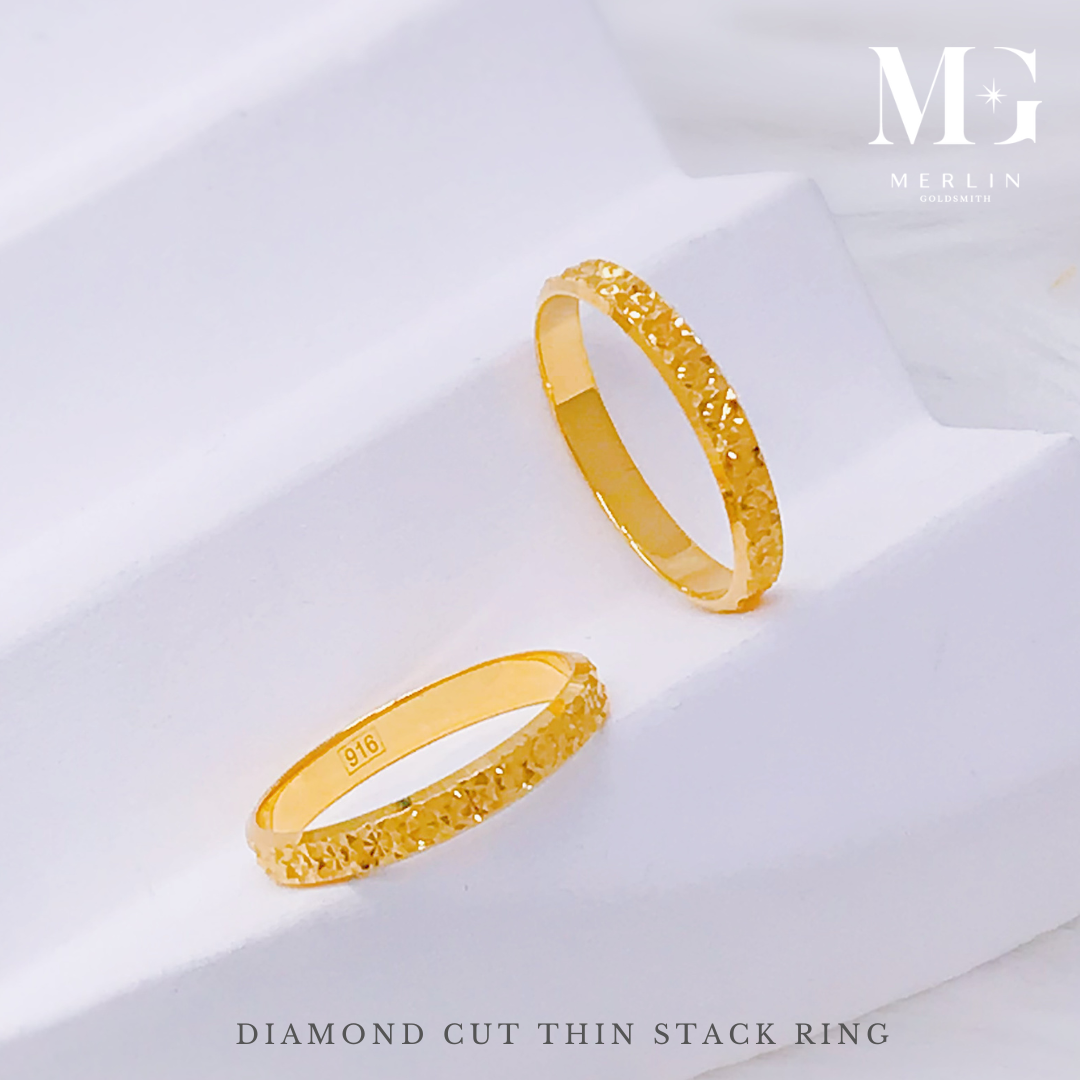 916 Gold Diamond Cut Thin Stack Ring | Merlin Goldsmith