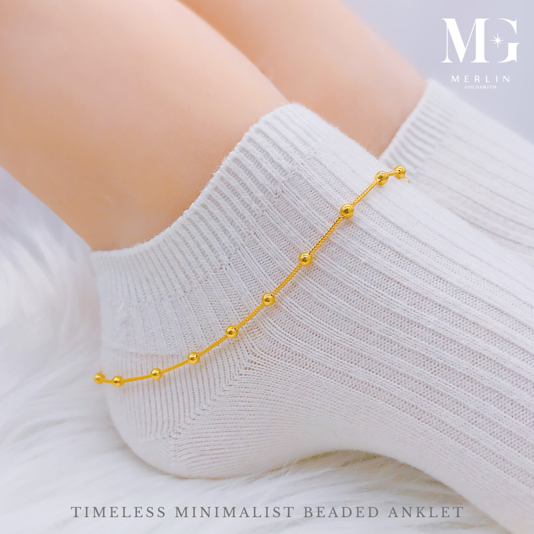 916 Gold Timeless Minimalist Beaded Anklet | Merlin Goldsmith