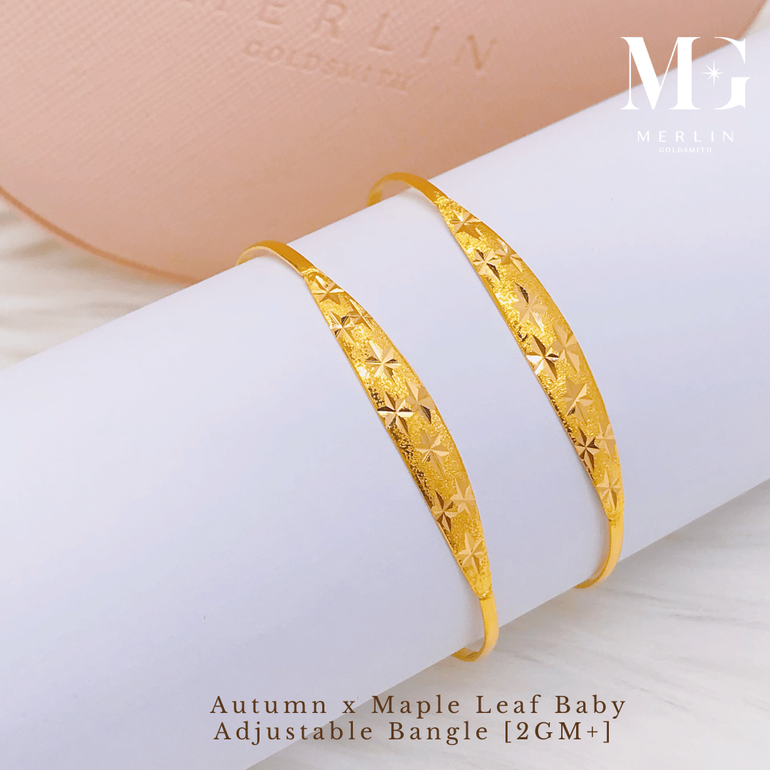 916 Gold (2GM+) Autumn x Maple Leaf Baby Adjustable Bangle | Merlin ...