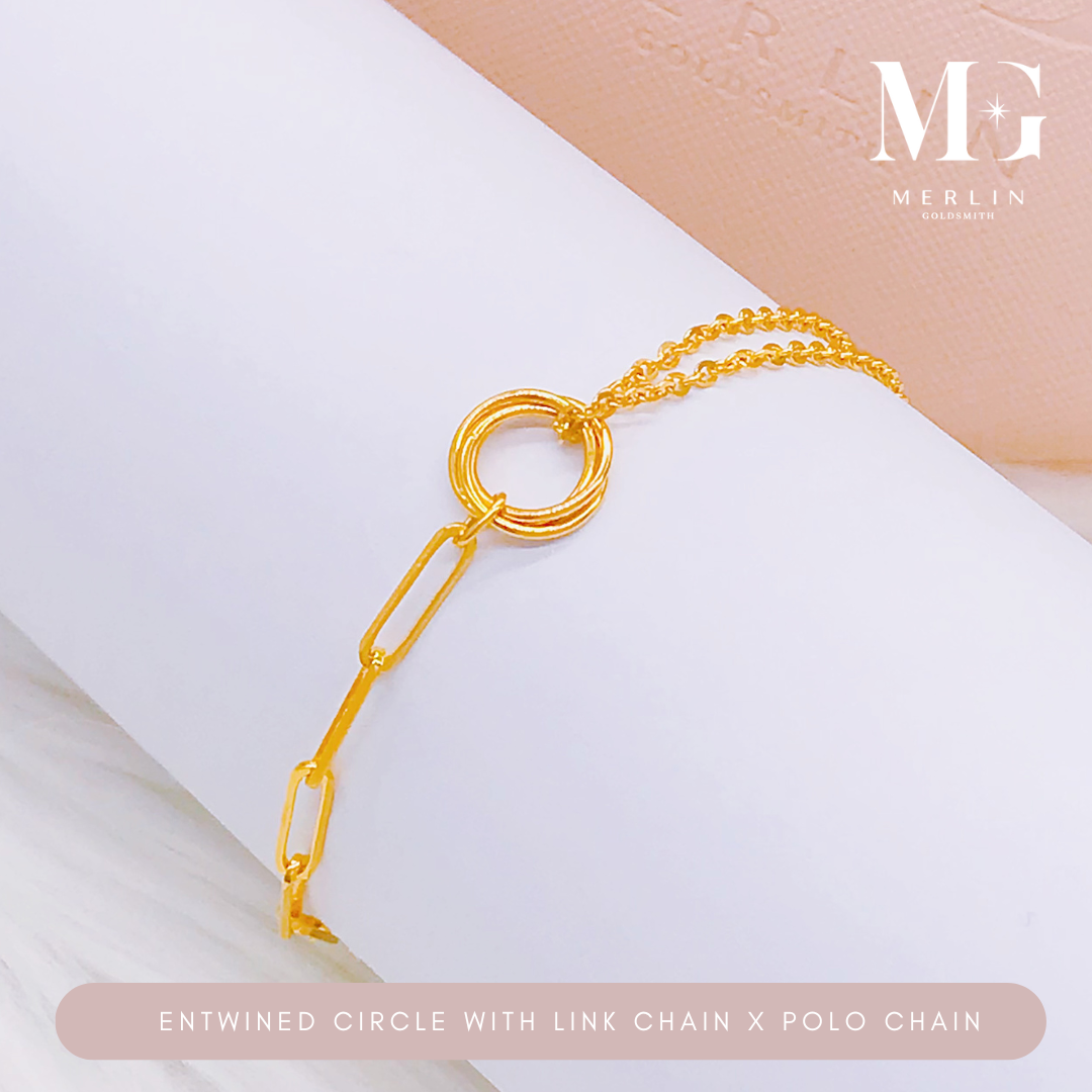 916 Gold Entwined Circle with Link & Polo Chain Bracelet