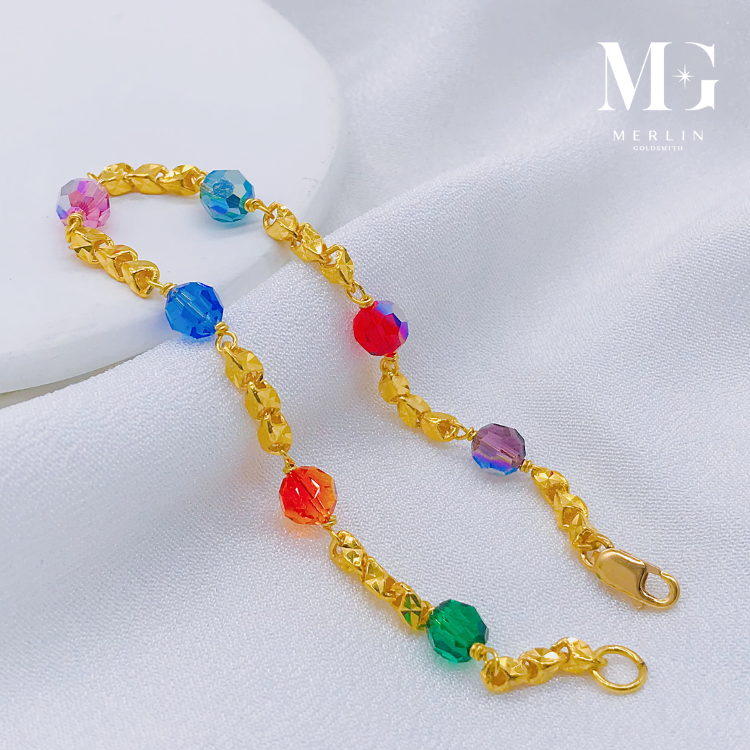 916 Gold Handmade (6mm) Multi Coloured Crystal x SS Bracelet | Merlin ...