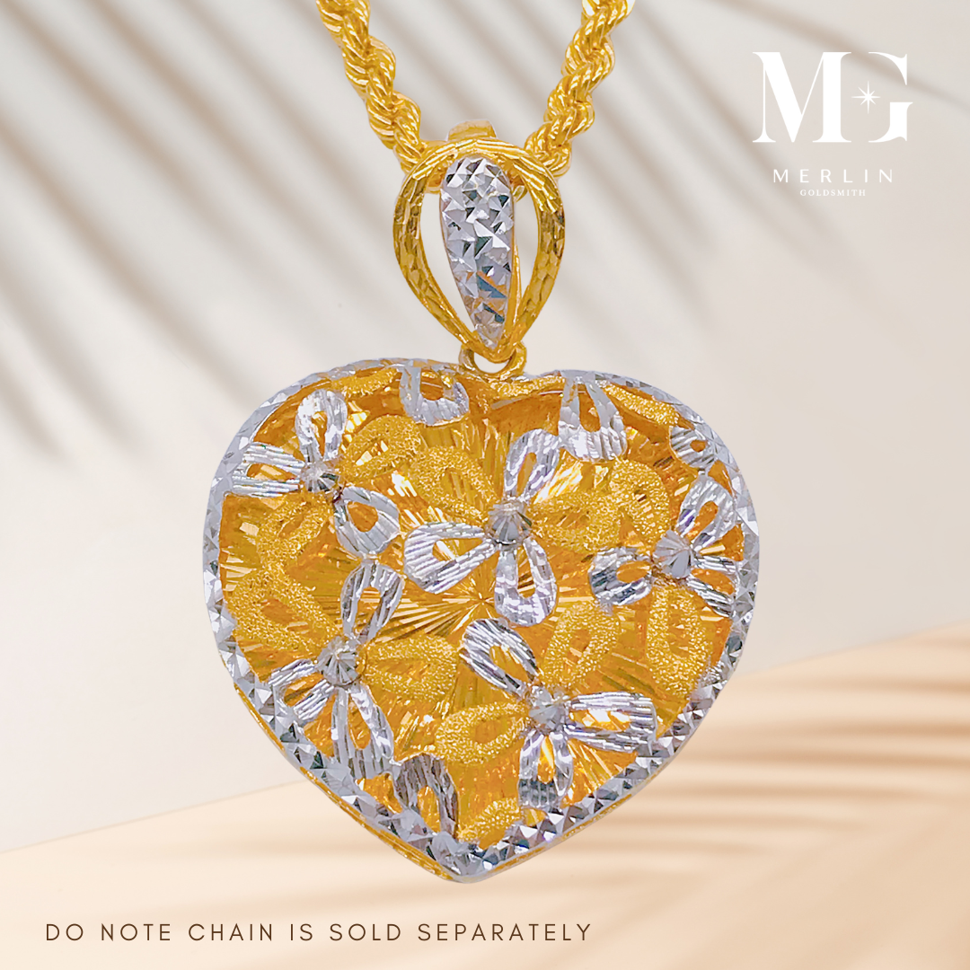 916 Gold Rhodium Floral Heart Bloom Pendant (Large) | Merlin Goldsmith