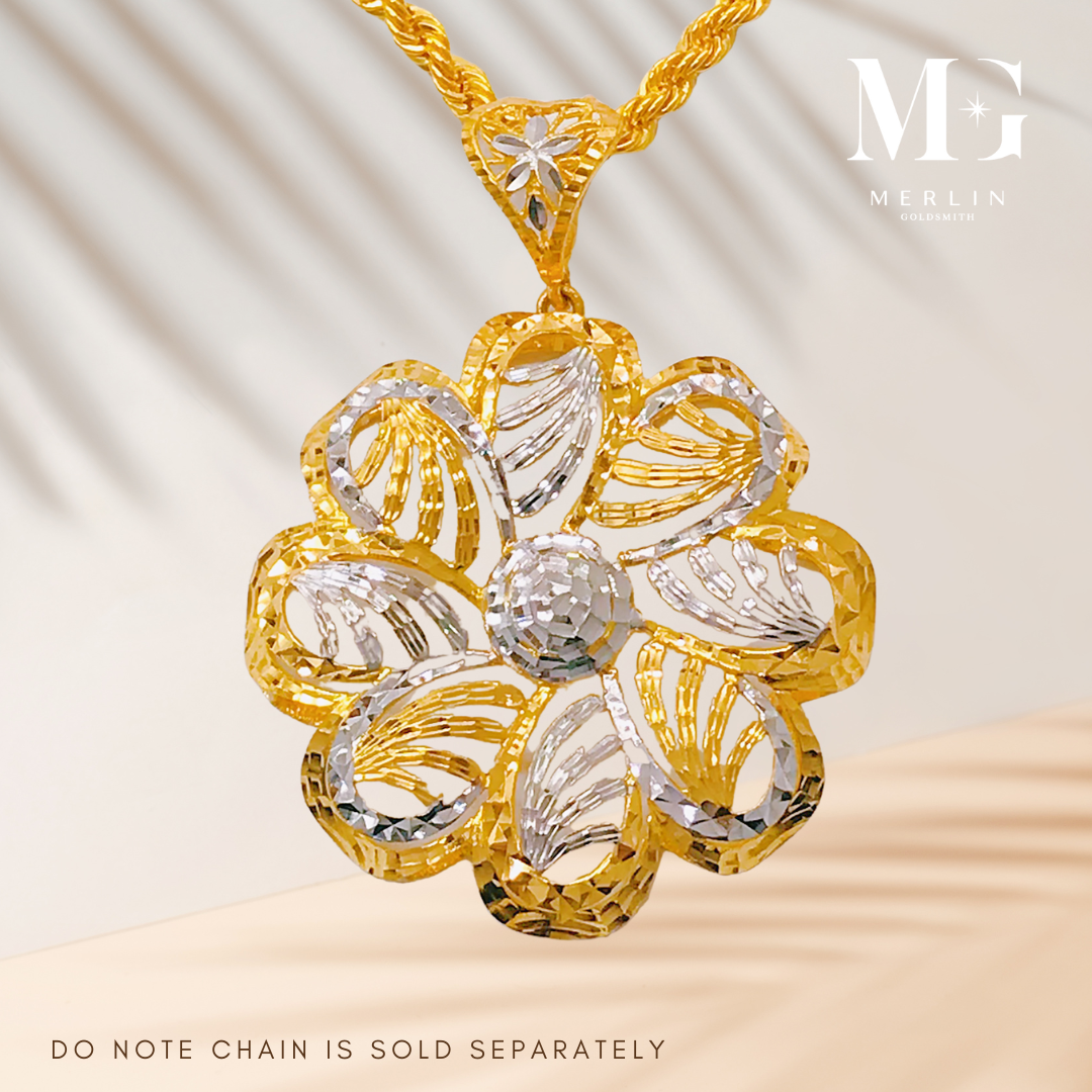 916 Gold Rhodium Leafy Petal Flower Pendant | Merlin Goldsmith