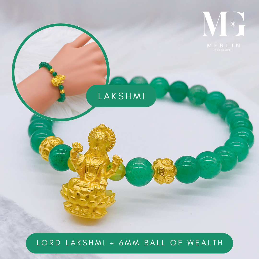 999 Pure Gold Lord Lakshmi + 6mm Ball Of Wealth Paired With 6mm Jade ...