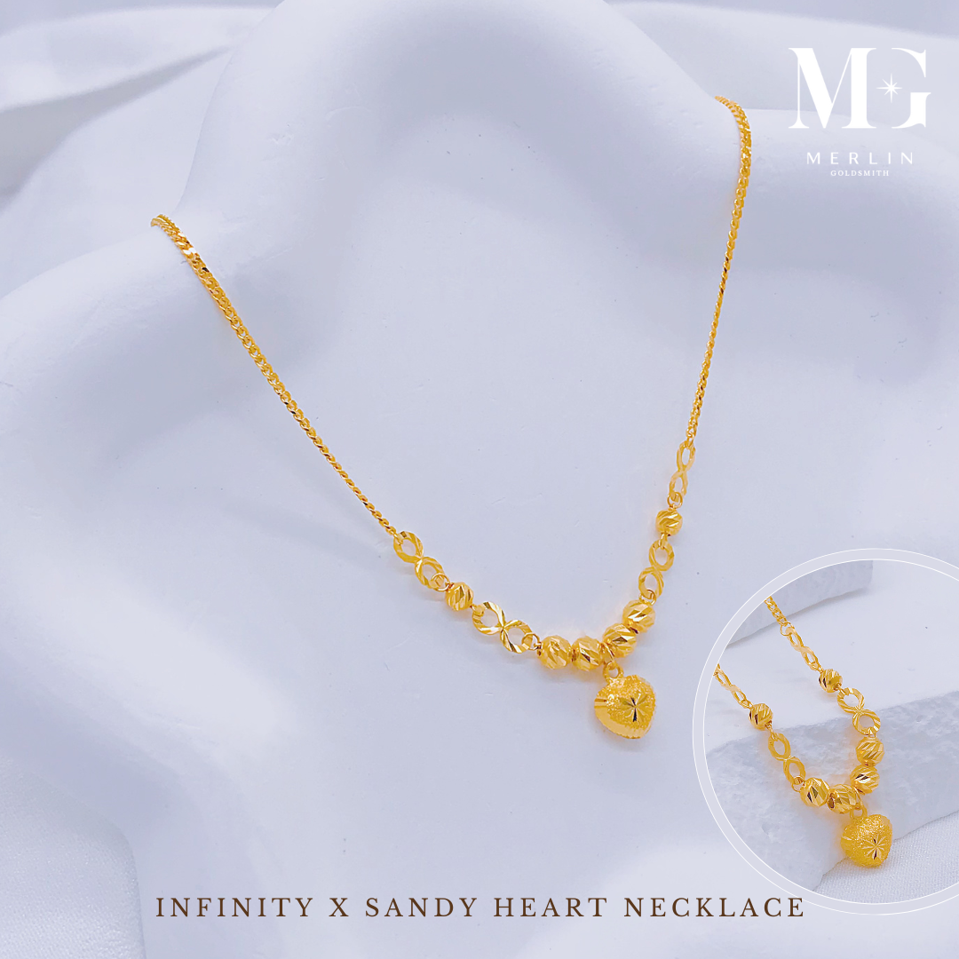 916 Gold Infinity x Sandy Heart Necklace | Merlin Goldsmith