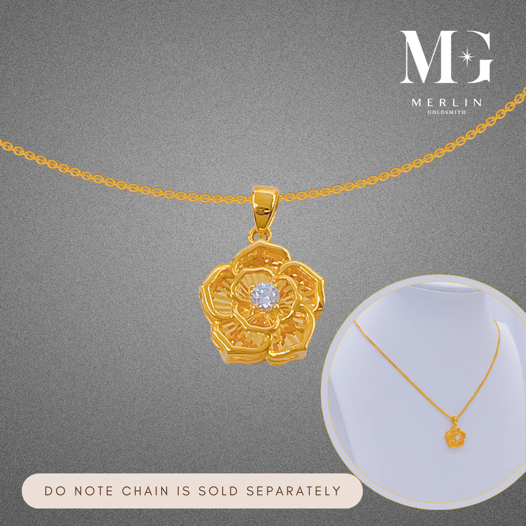 916 Gold Solitaire Artistic Bloom Flower Pendant | Merlin Goldsmith
