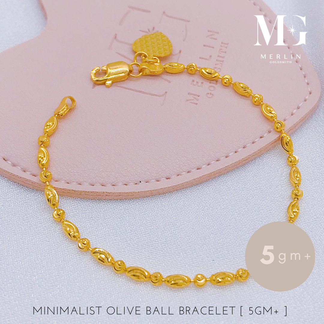 916 Gold Minimalist Olive Ball Bracelet (5GM+) | Merlin Goldsmith