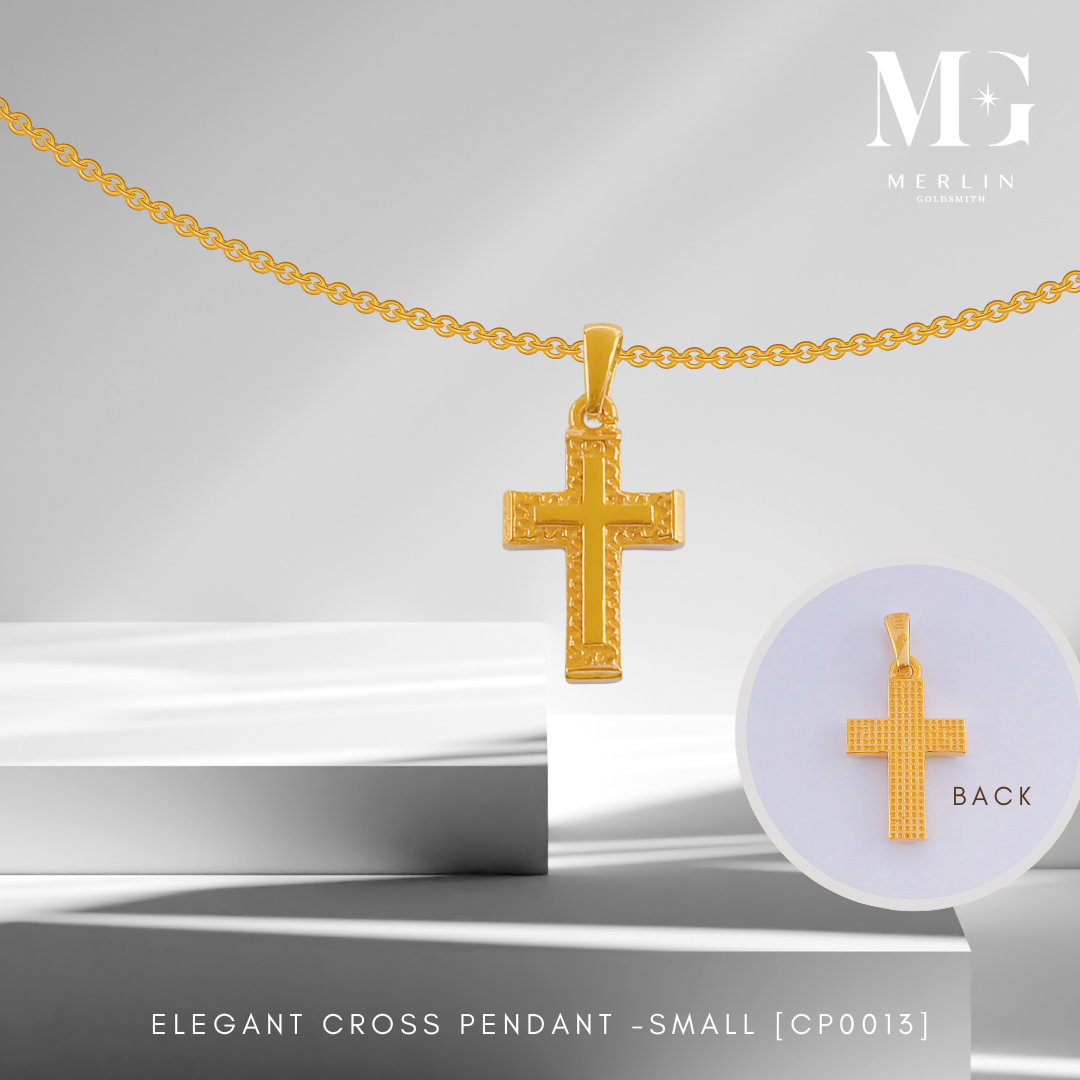 916 Gold Elegant Cross Pendant - Small [CP0013] | Merlin Goldsmith