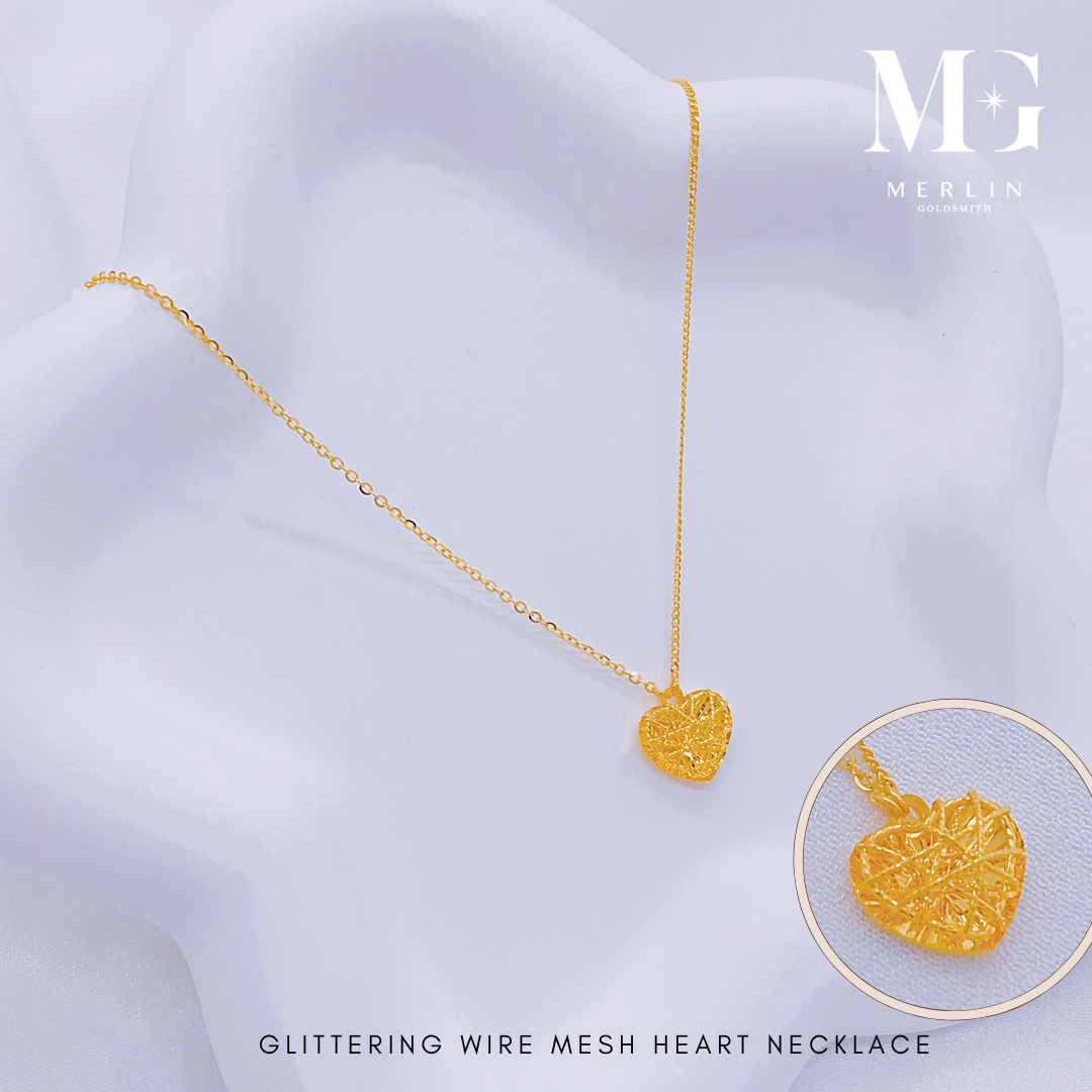916 Gold Glittering Wire Mesh Heart Necklace | Merlin Goldsmith