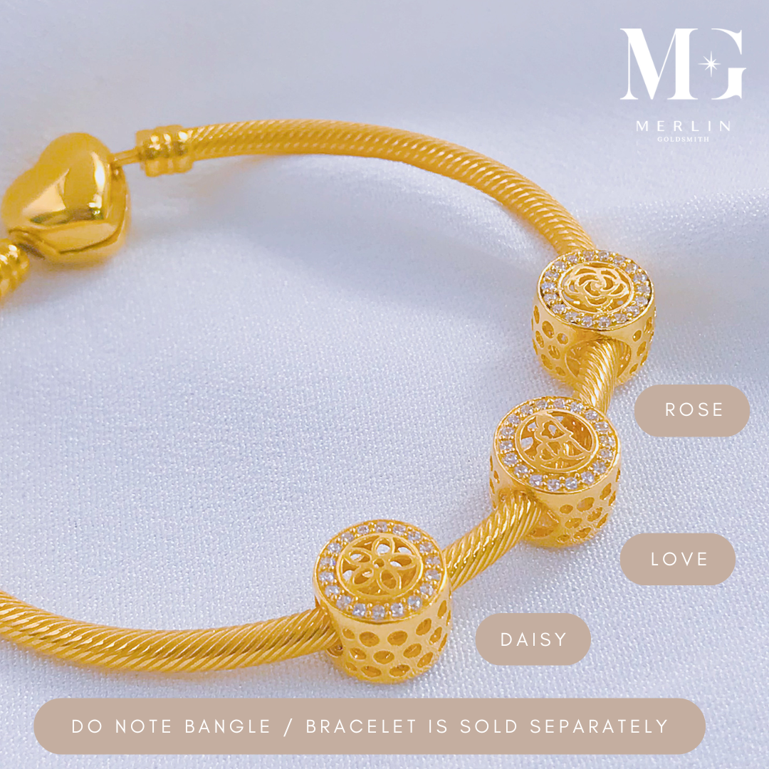 916 Gold Sparkling Zircon Spacer Series (Love / Daisy / Rose) | Merlin ...