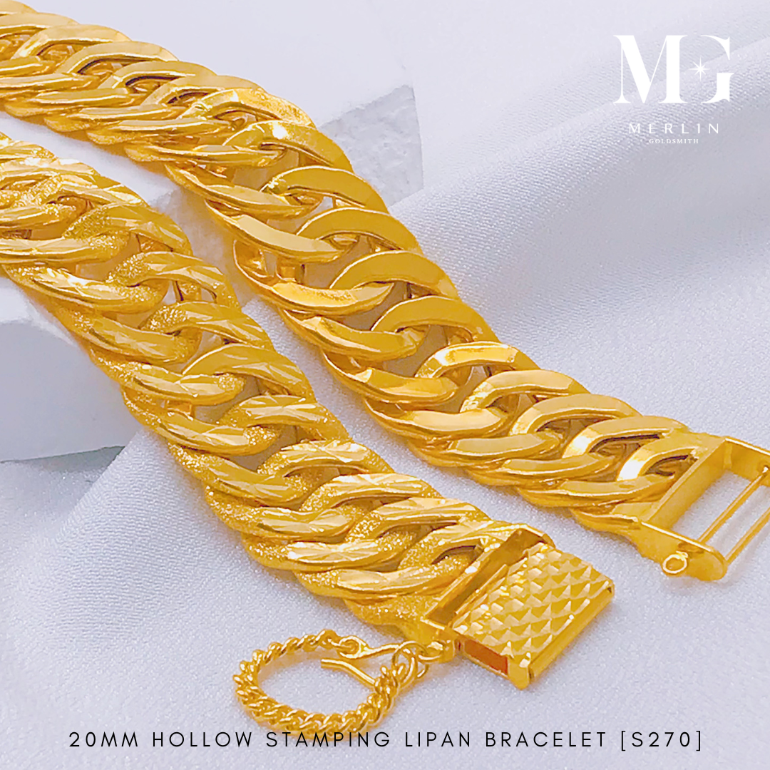 916 Gold 20mm Hollow Stamping Lipan Bracelet [S270] | Merlin Goldsmith