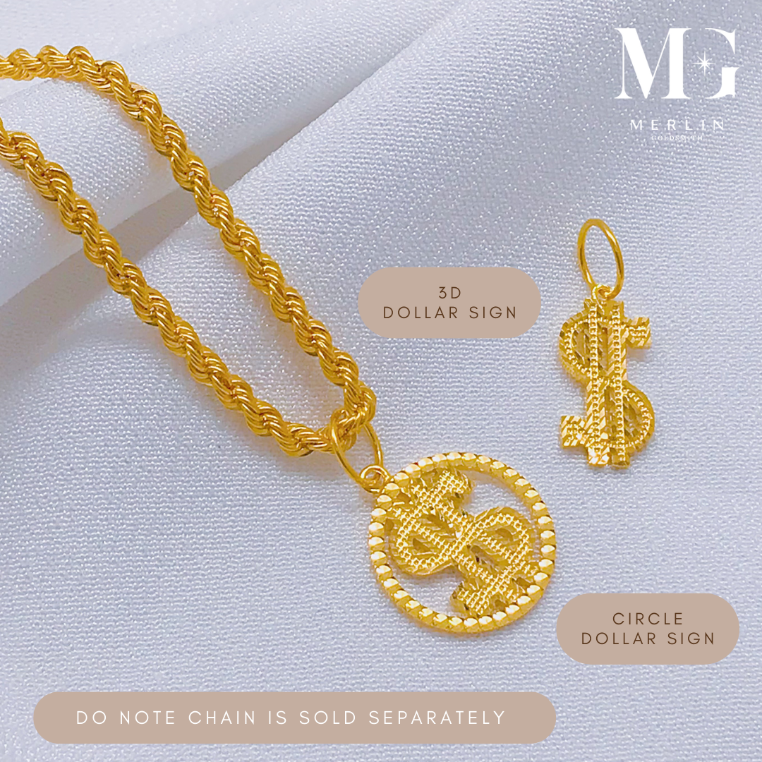 916 Gold Stamping Dollar Sign Pendant Series (Circle / 3D)