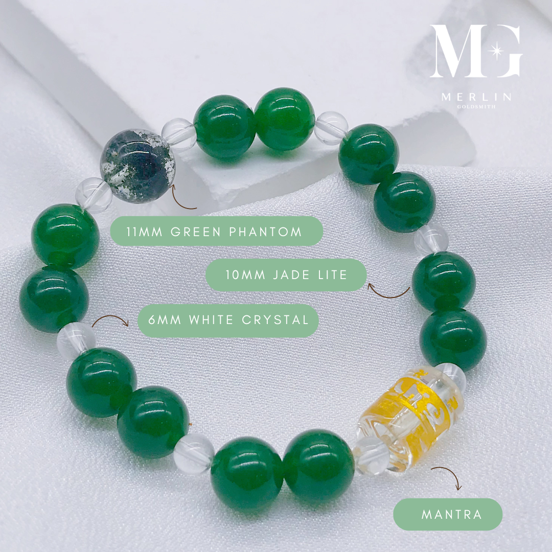 Health x Wealth Jade Lite and Green Phantom Beads Bracelet | Merlin ...