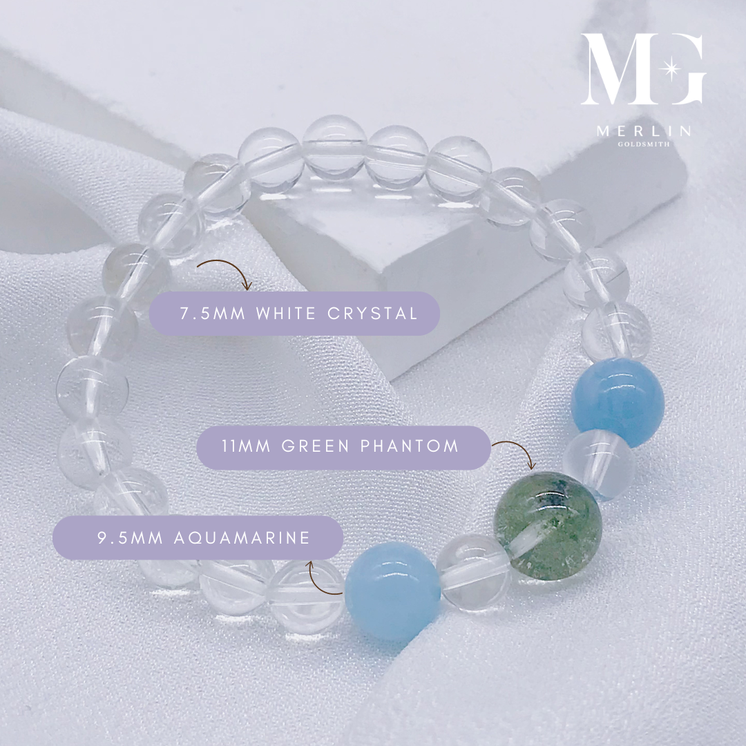 White Crystal x Green Phantom Beads Bracelet | Merlin Goldsmith