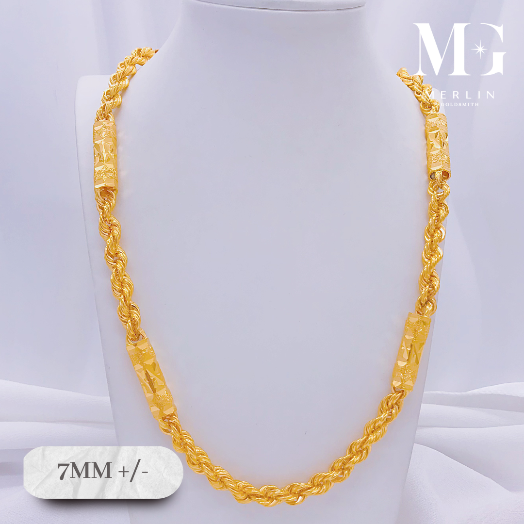 916 Gold (7mm) Hollow Barrel Rope Chain | Merlin Goldsmith