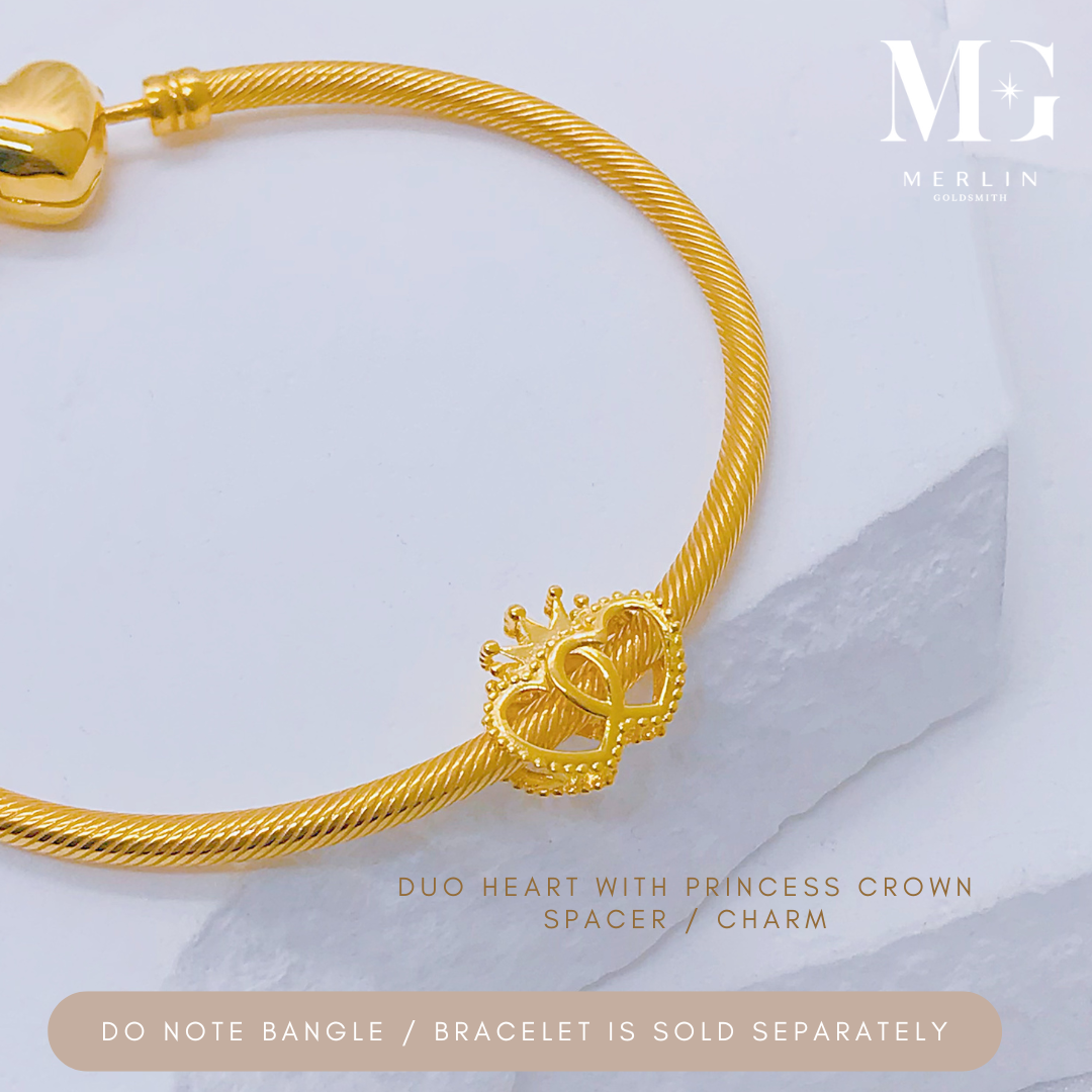 916 Gold Duo Heart With Princess Crown Charm | Merlin Goldsmith