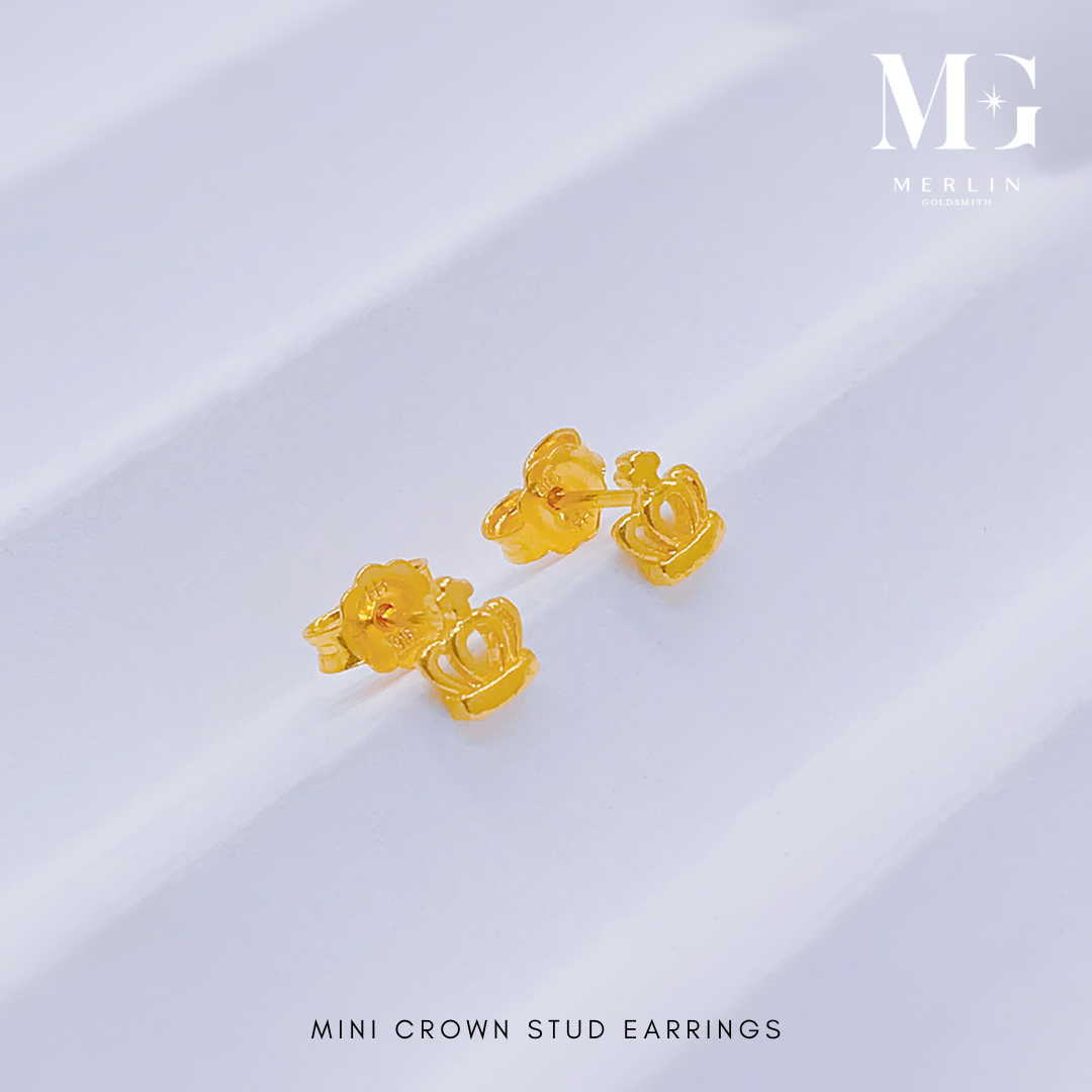 916 Gold Mini Crown Stud Earrings | Merlin Goldsmith