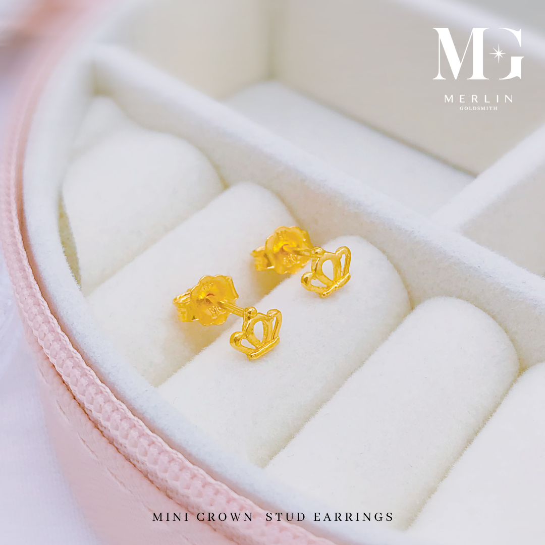 916 Gold Minimalist Crown Stud Earrings | Merlin Goldsmith