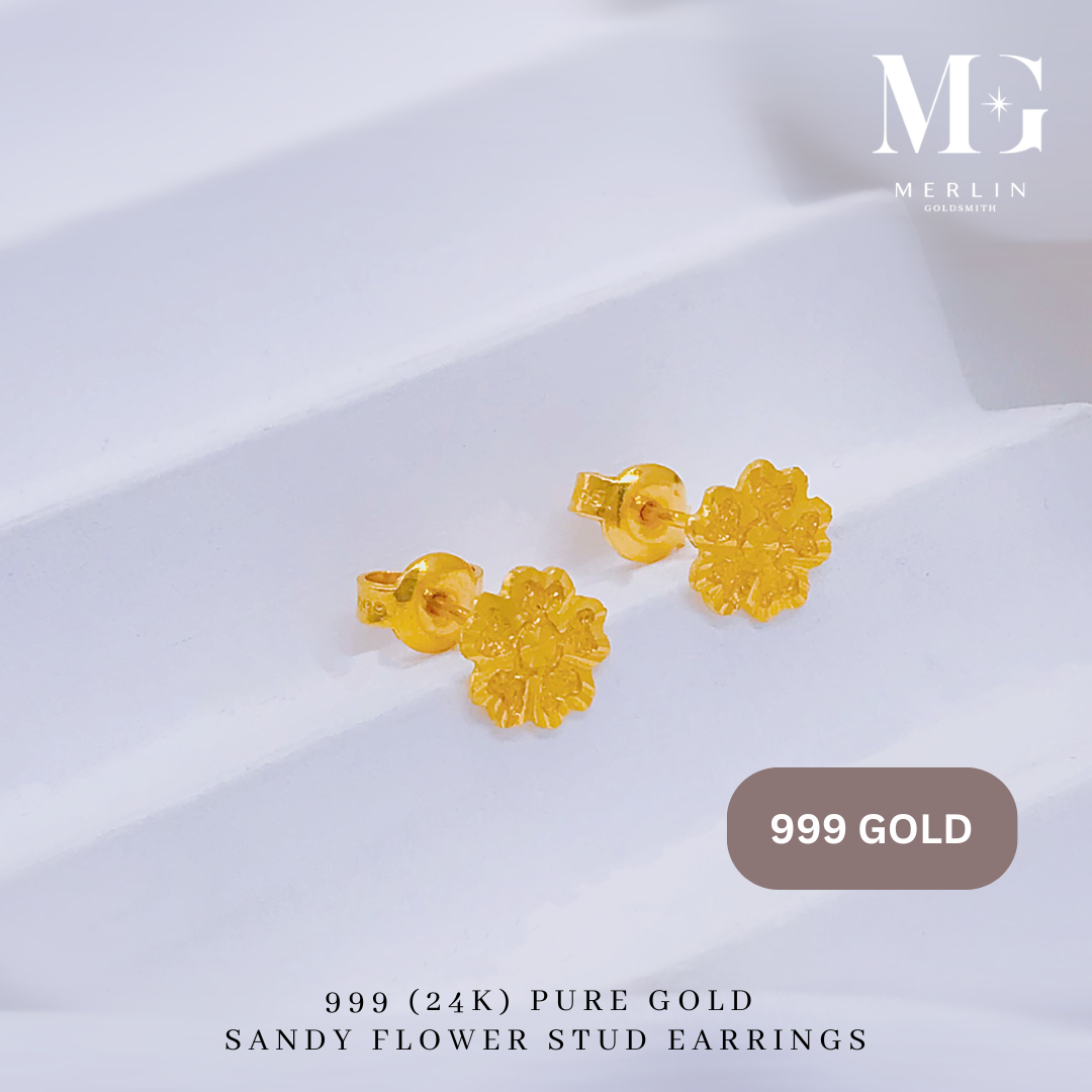 999 Gold Sandy Flower Stud Earrings | Merlin Goldsmith