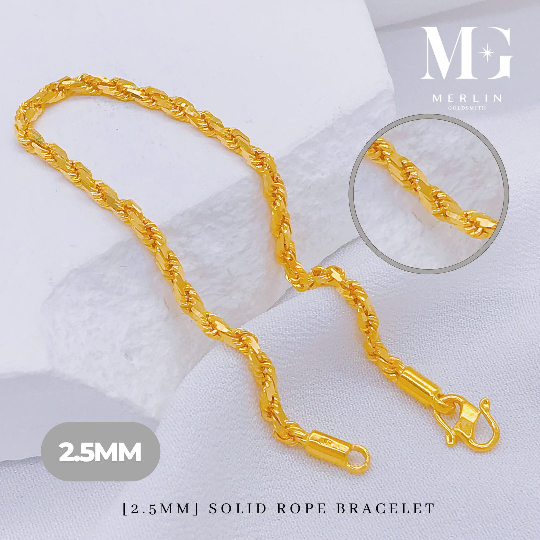 916 Gold (2.5mm) Solid Rope Bracelet [8GM+] | Merlin Goldsmith