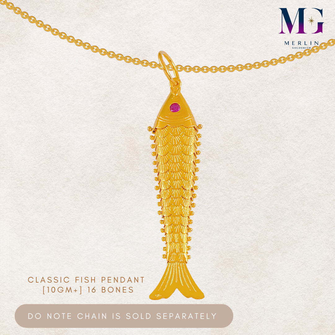 916 Gold Classic Fish Pendant (16 Bones, 10GM+/-) | Merlin Goldsmith