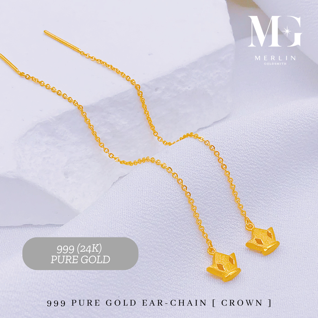 999 Pure Gold Crown Ear-Chain | Merlin Goldsmith