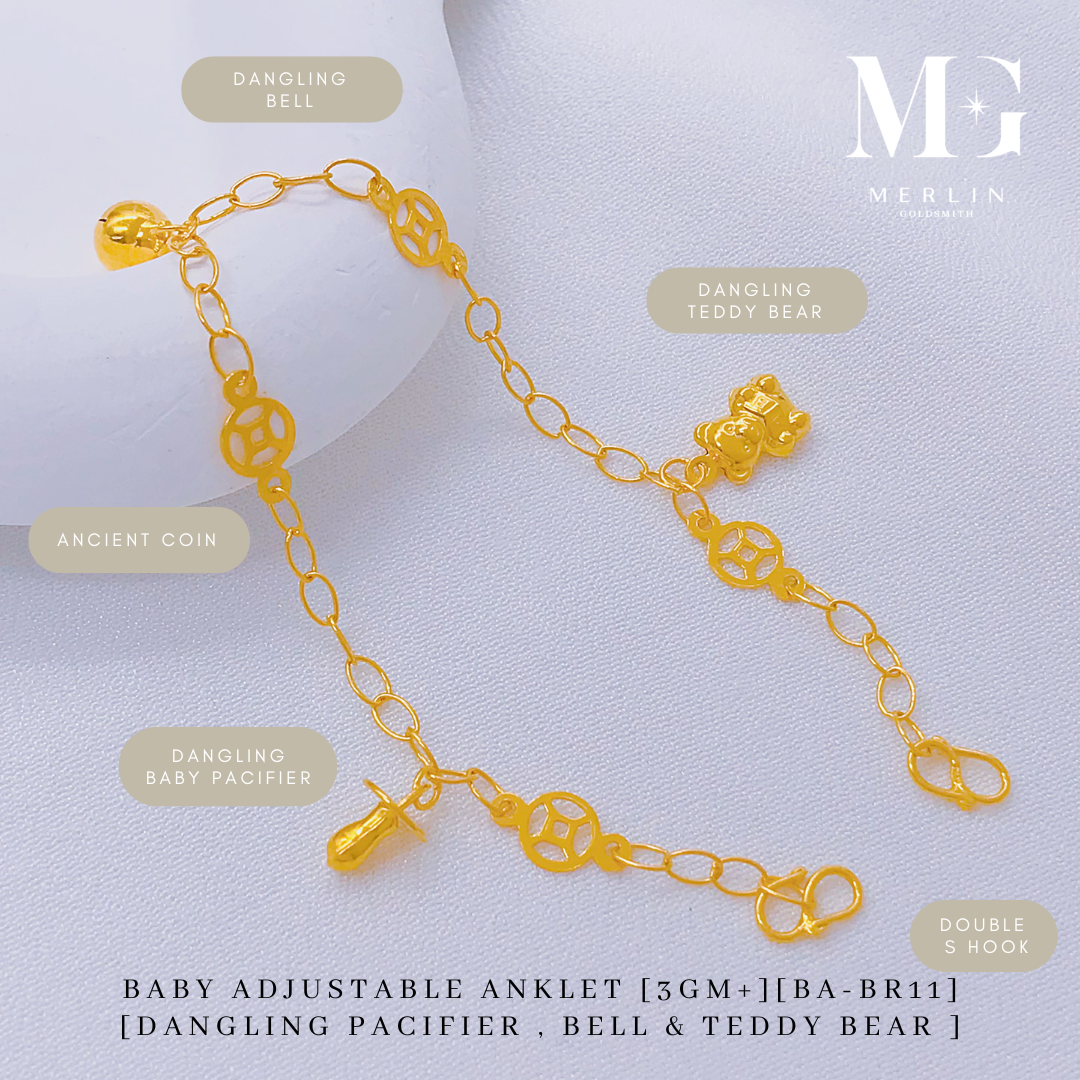 916 Gold Baby Adjustable Anklet with Ancient Coin & Charms