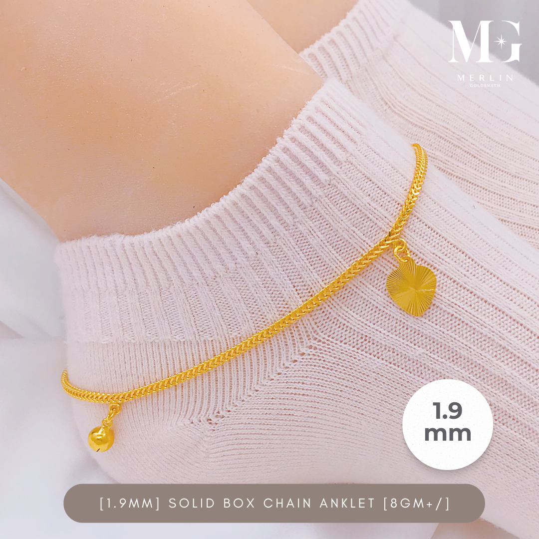 916 Gold (1.9mm) Solid Box Chain Anklet (8GM+/-) | Merlin Goldsmith