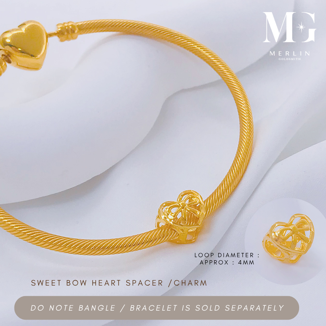 916 Gold Sweet Bow Heart Spacer / Charm | Merlin Goldsmith