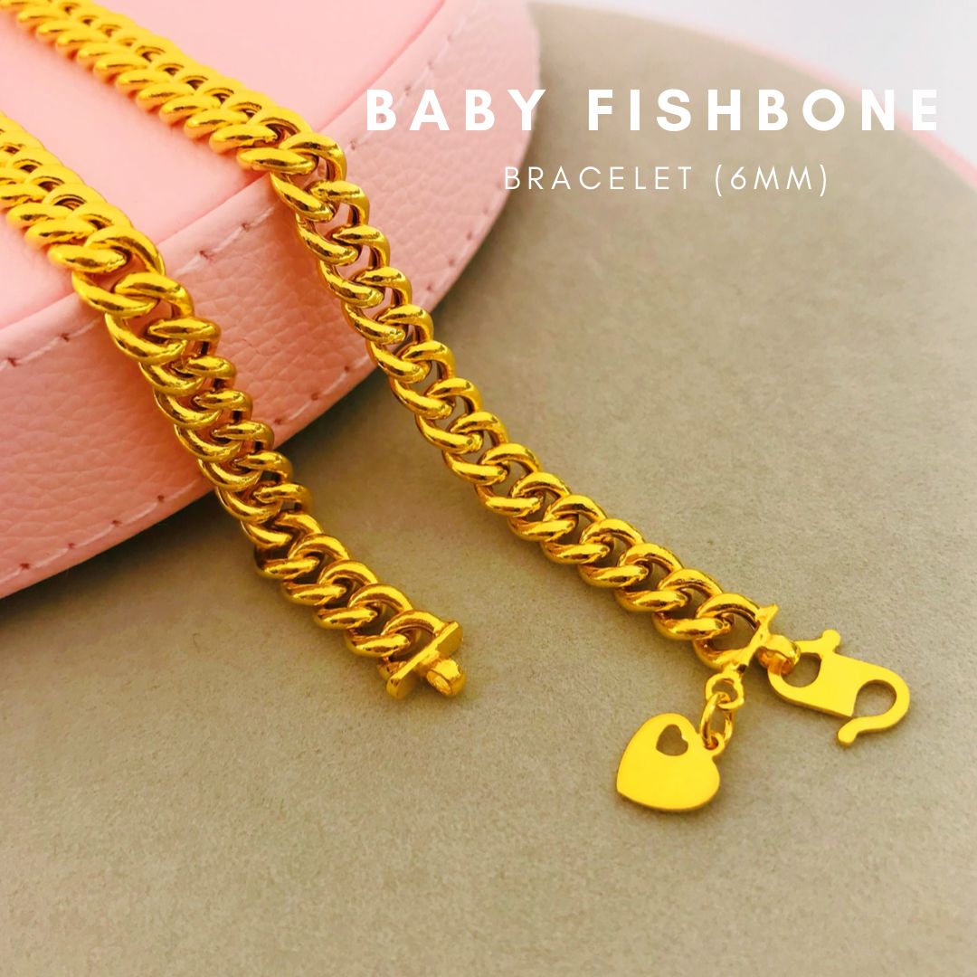 916 Gold 6mm Baby Fishbone Bracelet (S170) | Merlin Goldsmith