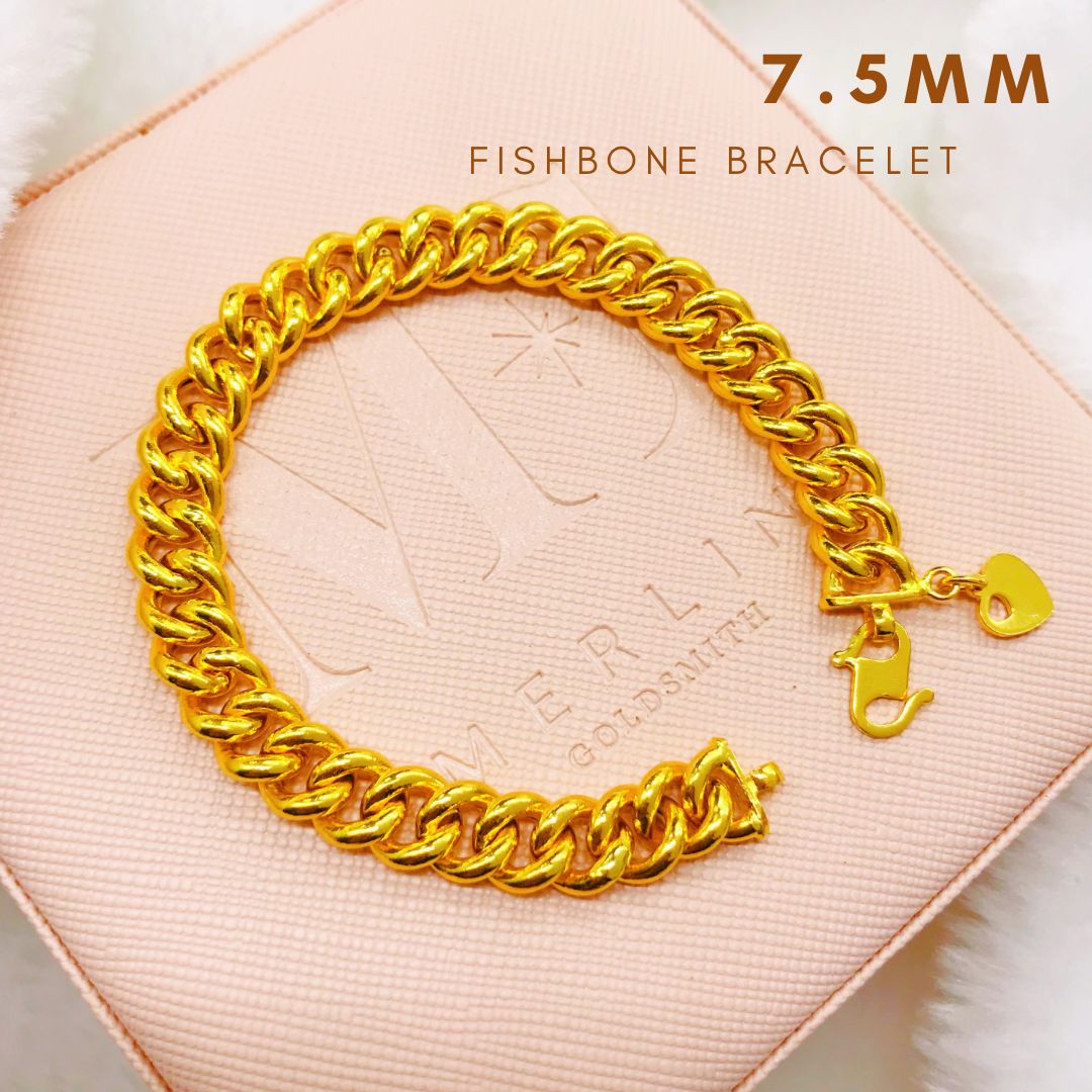 916 Gold 7.5mm Fishbone Bracelet (S190) | Merlin Goldsmith